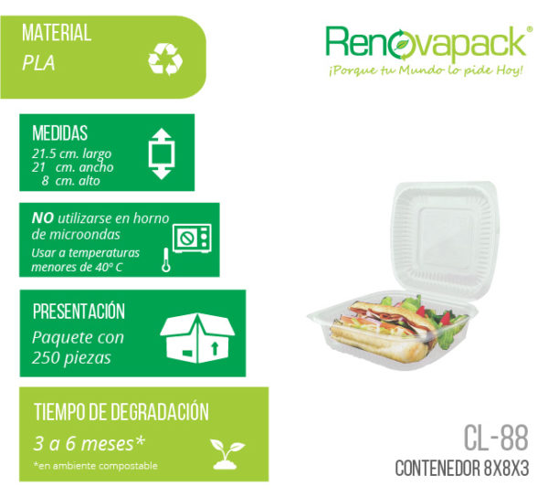 contenedor ecológico biodegradable compostable,Se degrada en 180 días